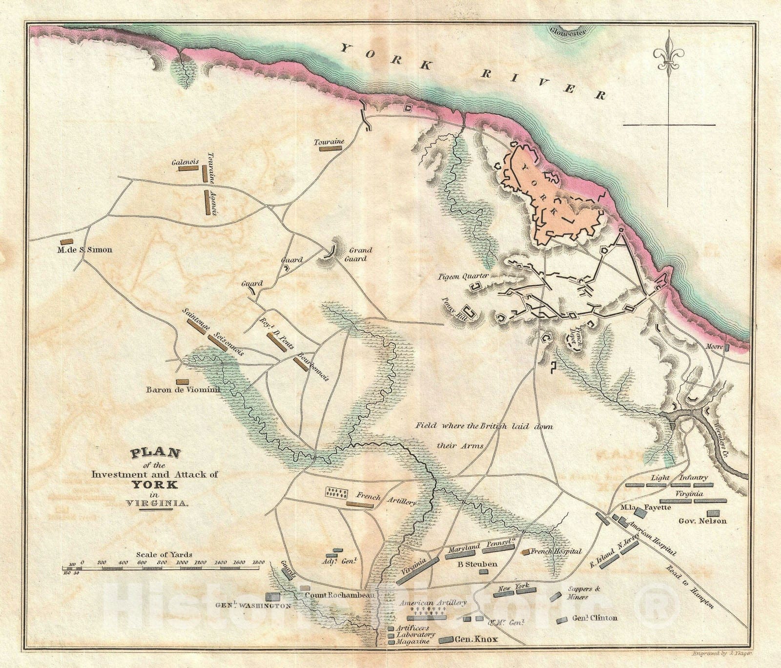 Historic Map : The Battle of York, Virginia, Marshall, 1832, Vintage W ...