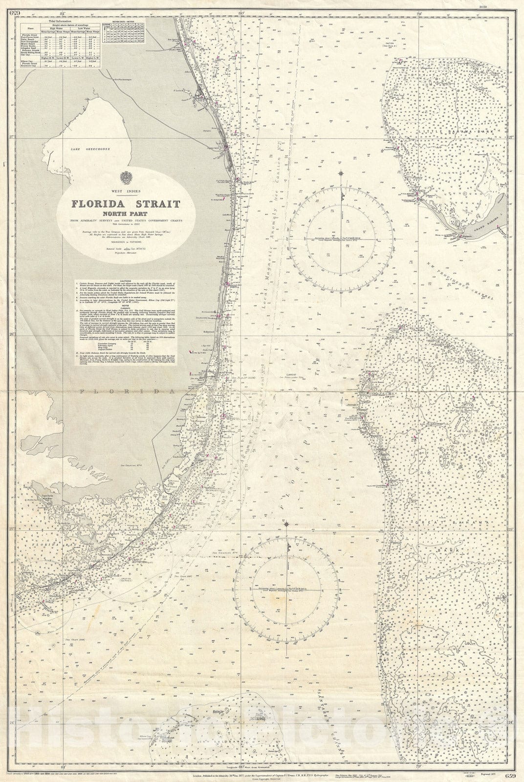 Historic Map : Nautical Chart Florida, British Admiralty, 1953, Vintag ...