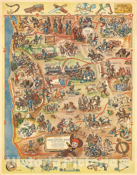 Historic Map : Pictorial Map of The Old West, Parker Edwards, 1951, Vi ...