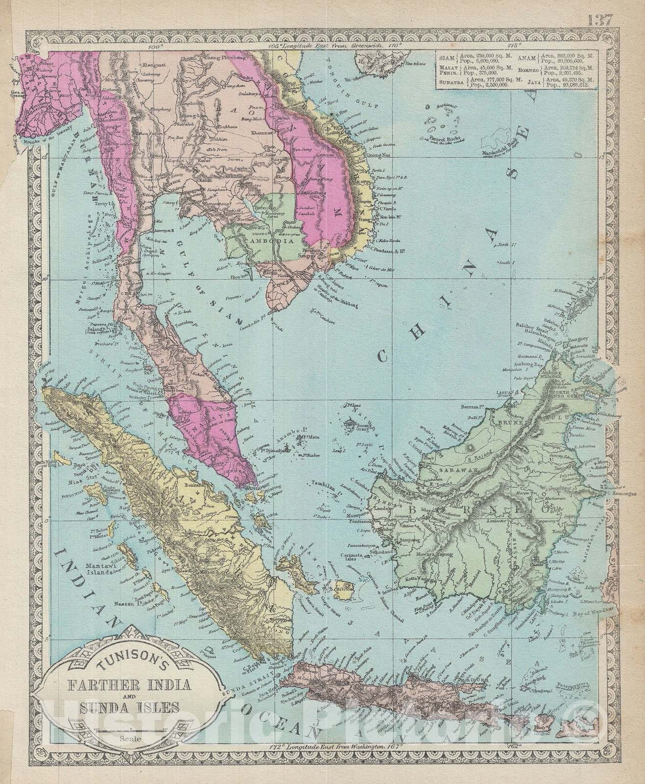 Historic Map : The East Indies "Singapore, Thailand, Borneo, Malaysia ...