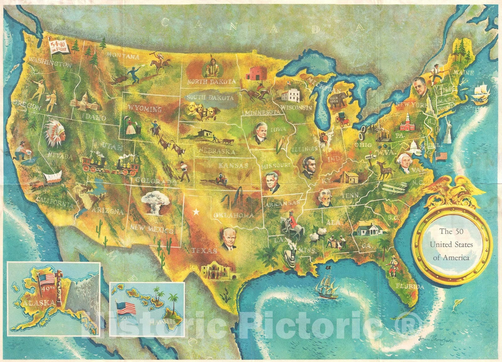 Historic Map : Pictorial Map of The United States / 1960 Presidential ...