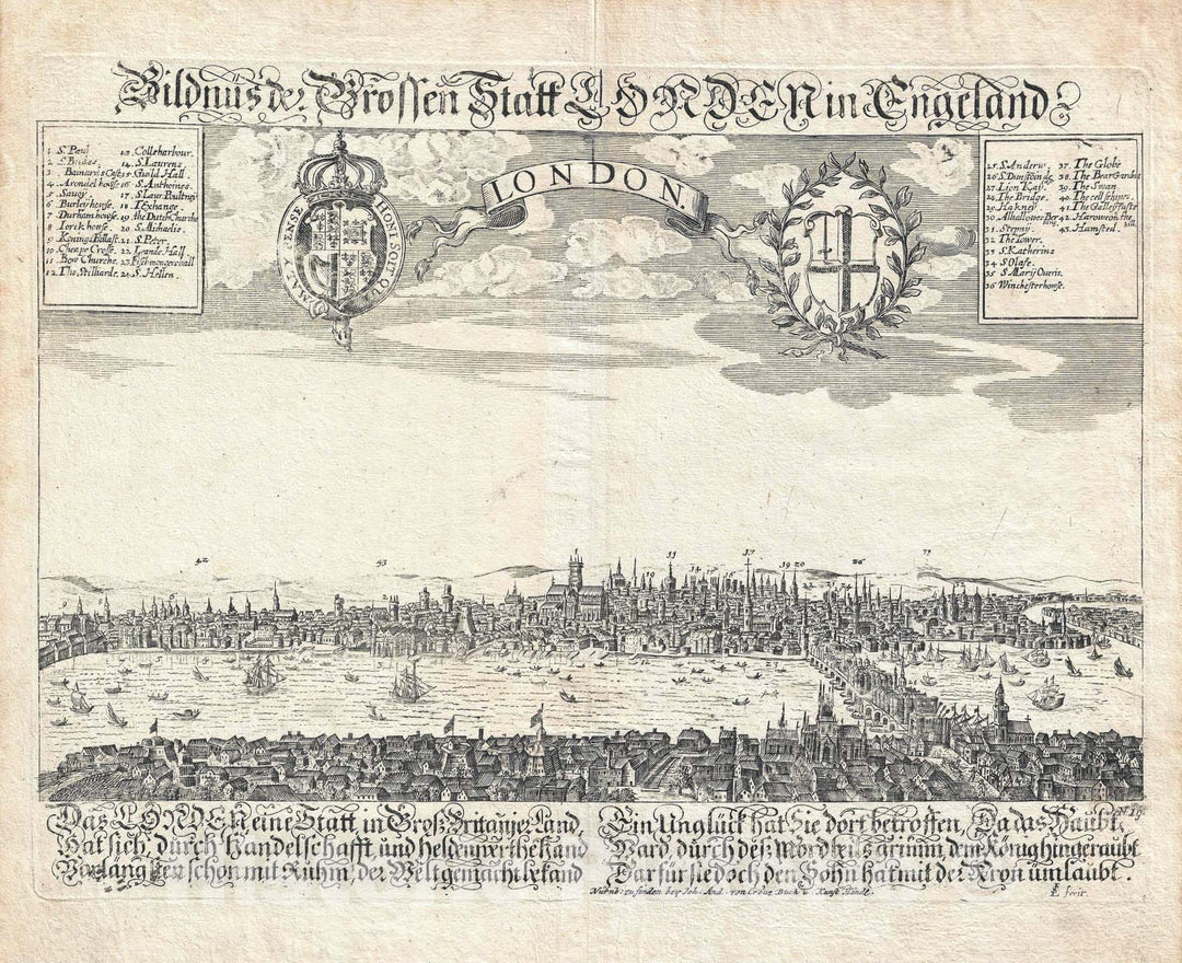 Historic Map : London, England "pre-Fire", Schnitzer, 1650, Vintage Wa ...