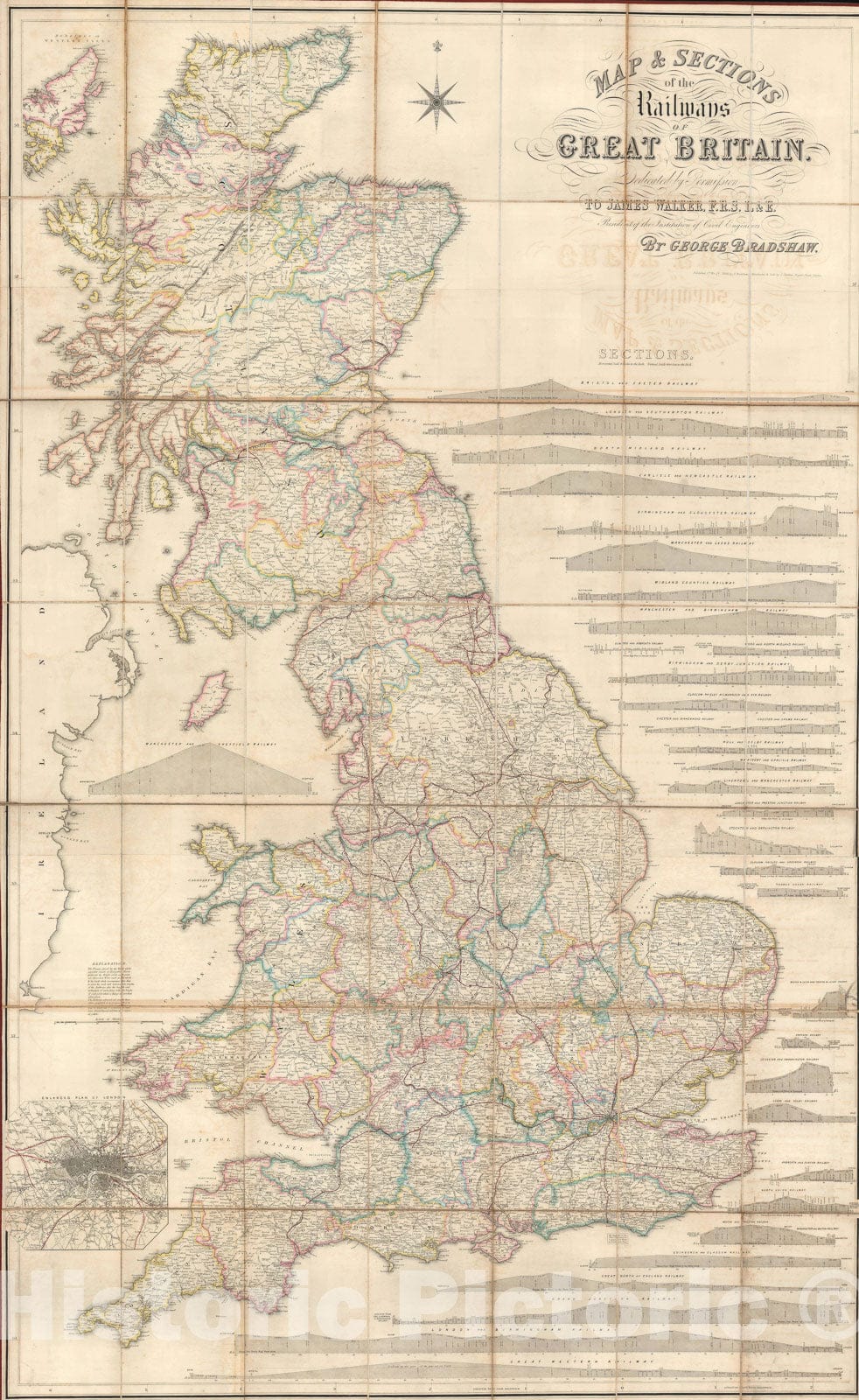 Historic Map : Great Britain, Bradshaw Railroad, 1839, Vintage Wall Ar ...