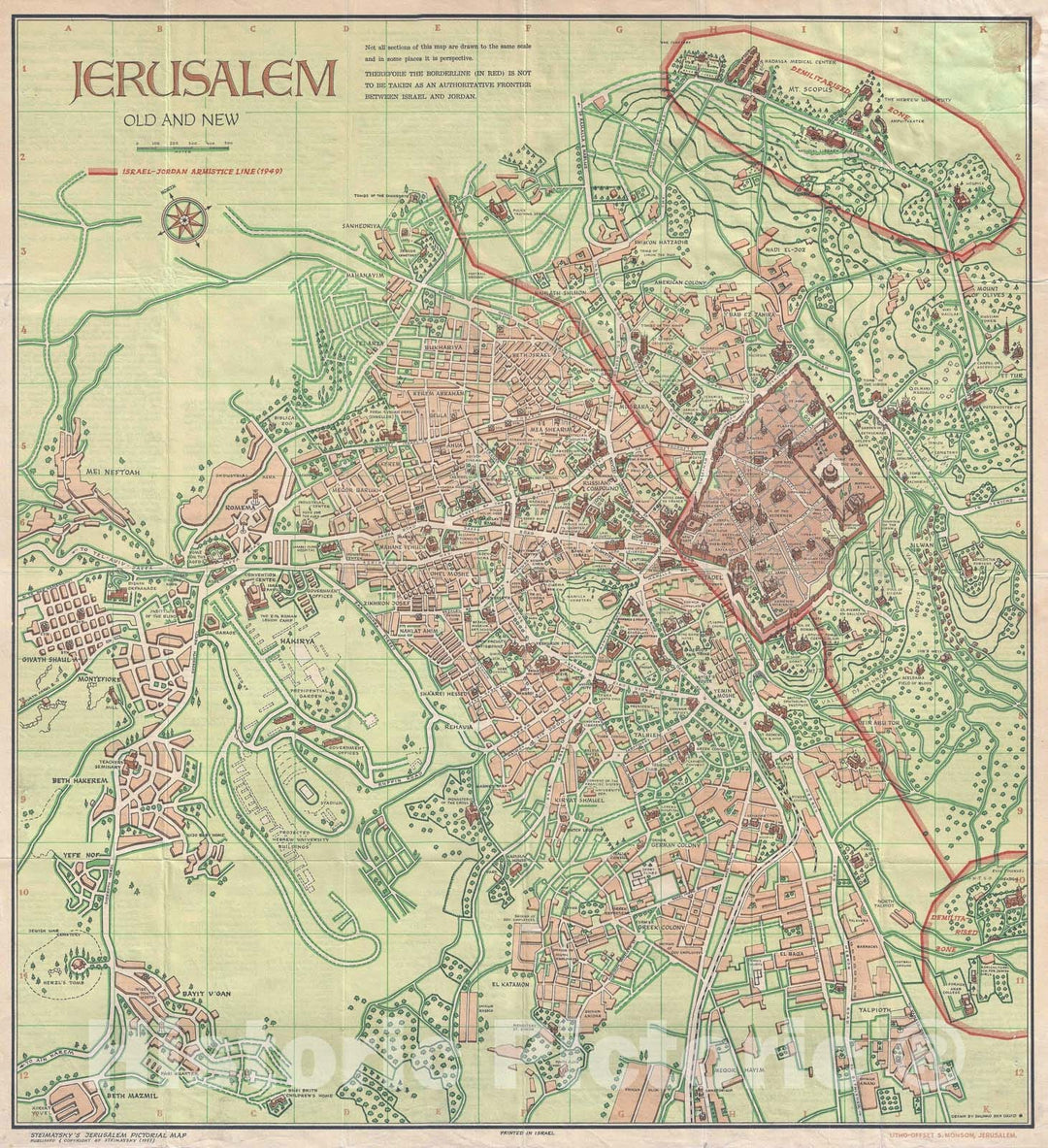 Historic Map : Steimatsky Pictorial Map of Jerusalem, 1955, Vintage Wa ...