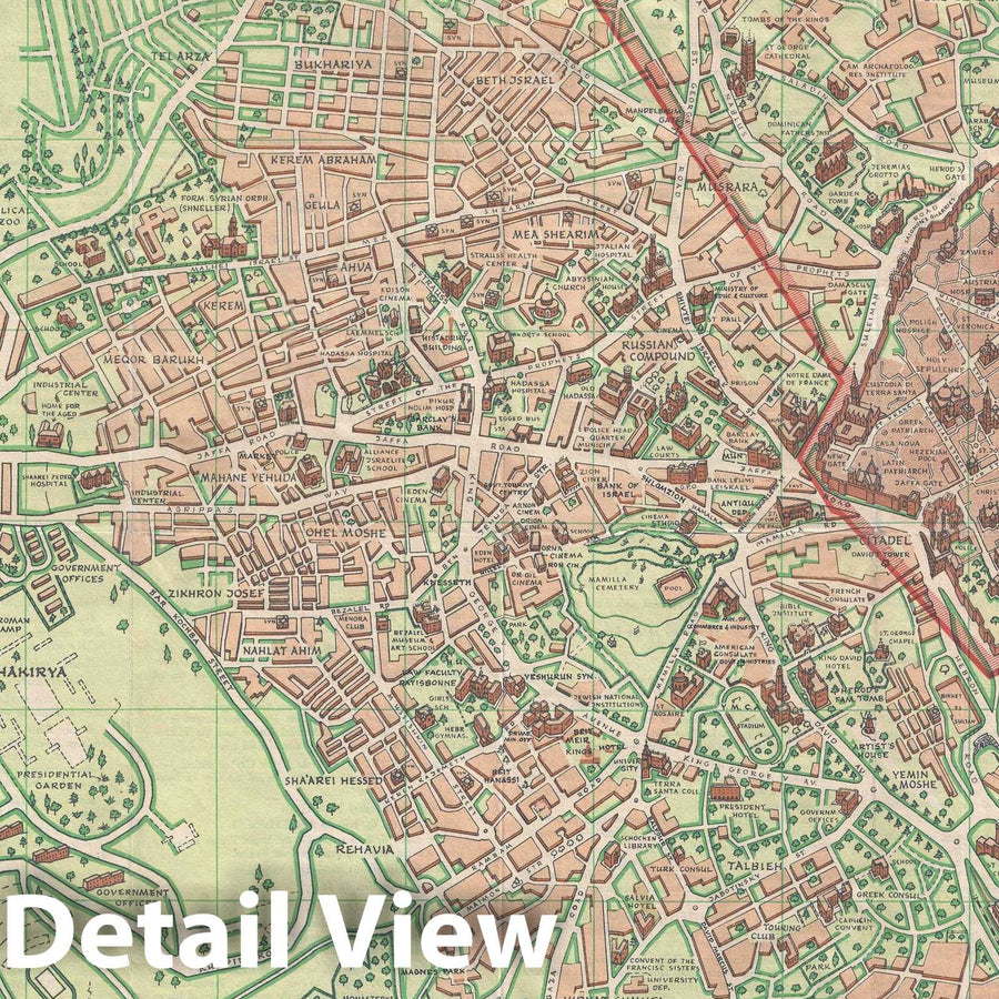 Historic Map : Steimatsky Pictorial Map of Jerusalem, 1955, Vintage Wa ...