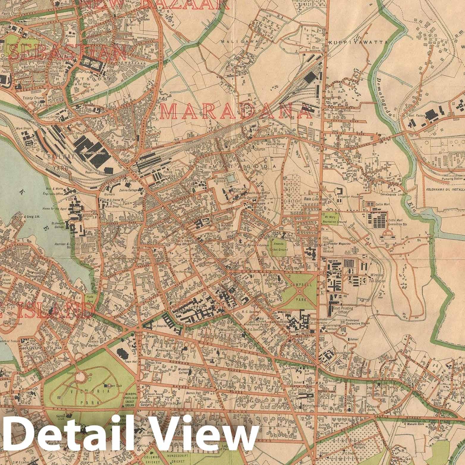 Historic Map : Colombo, Sri Lanka / Ceylon, Wickwar, 1926, Vintage Wal ...