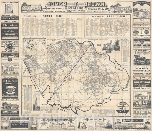 Historic Map : Wellesley and Needham, Massachusetts, Parker, 1937, Vin ...