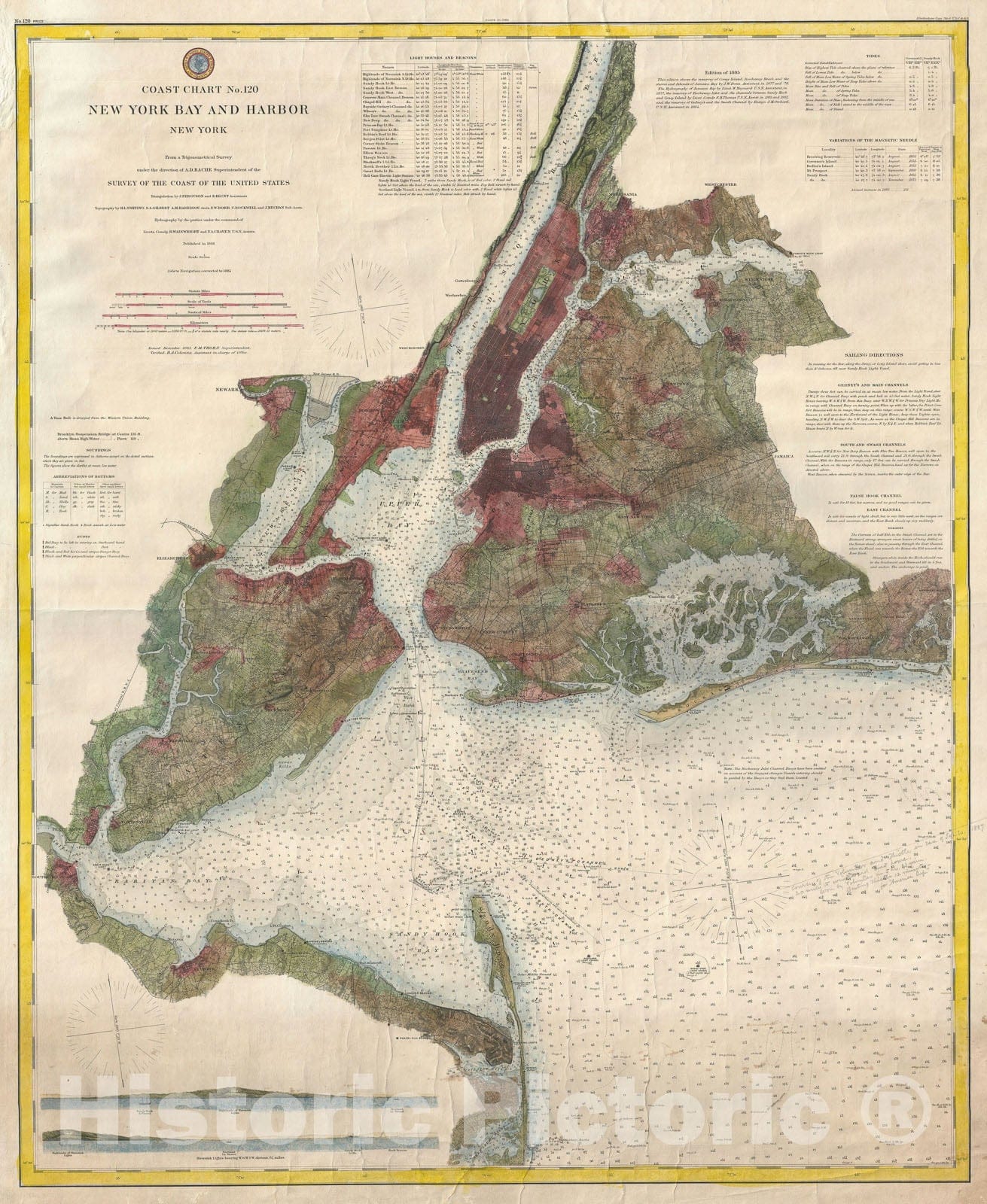 Historic Map : Nautical Chart New York City Bay and Harbor "ref. 1887 ...