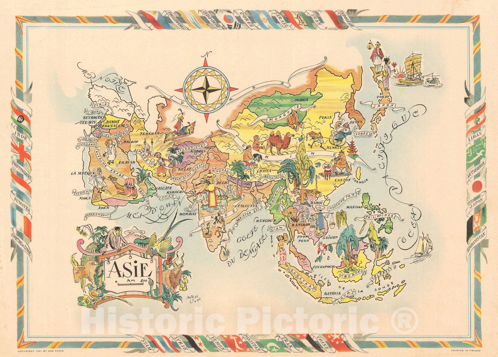Historic Map : Liozu Pictorial Map of Asia, 1951, Vintage Wall Art ...