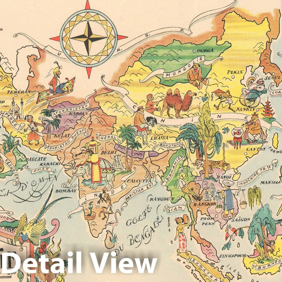 Historic Map : Liozu Pictorial Map of Asia, 1951, Vintage Wall Art ...