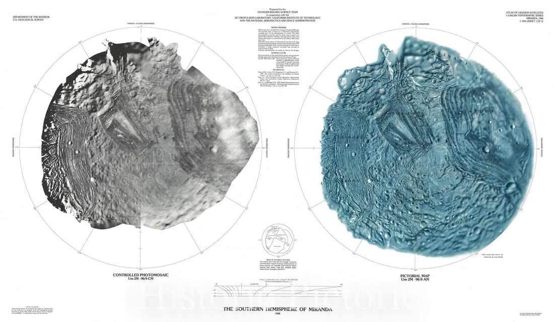 Historic Map : Miranda, Moon of Uranus, U.S. Geological Survey, 1988 ...