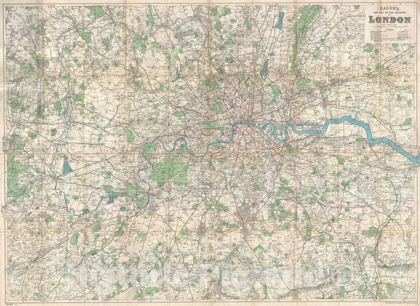 Historic Map : London, England and Environs, Bacon, 1920, Vintage Wall ...