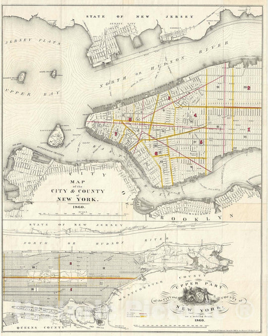 Historic Map : New York City, Valentine, 1860, Vintage Wall Art ...