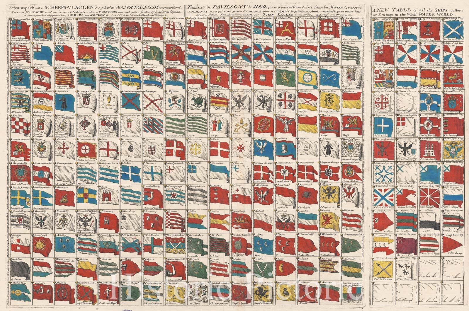 Historic Map : Flag Chart w/Pirate Flags, Van Keulen, 1720, Vintage Wa ...