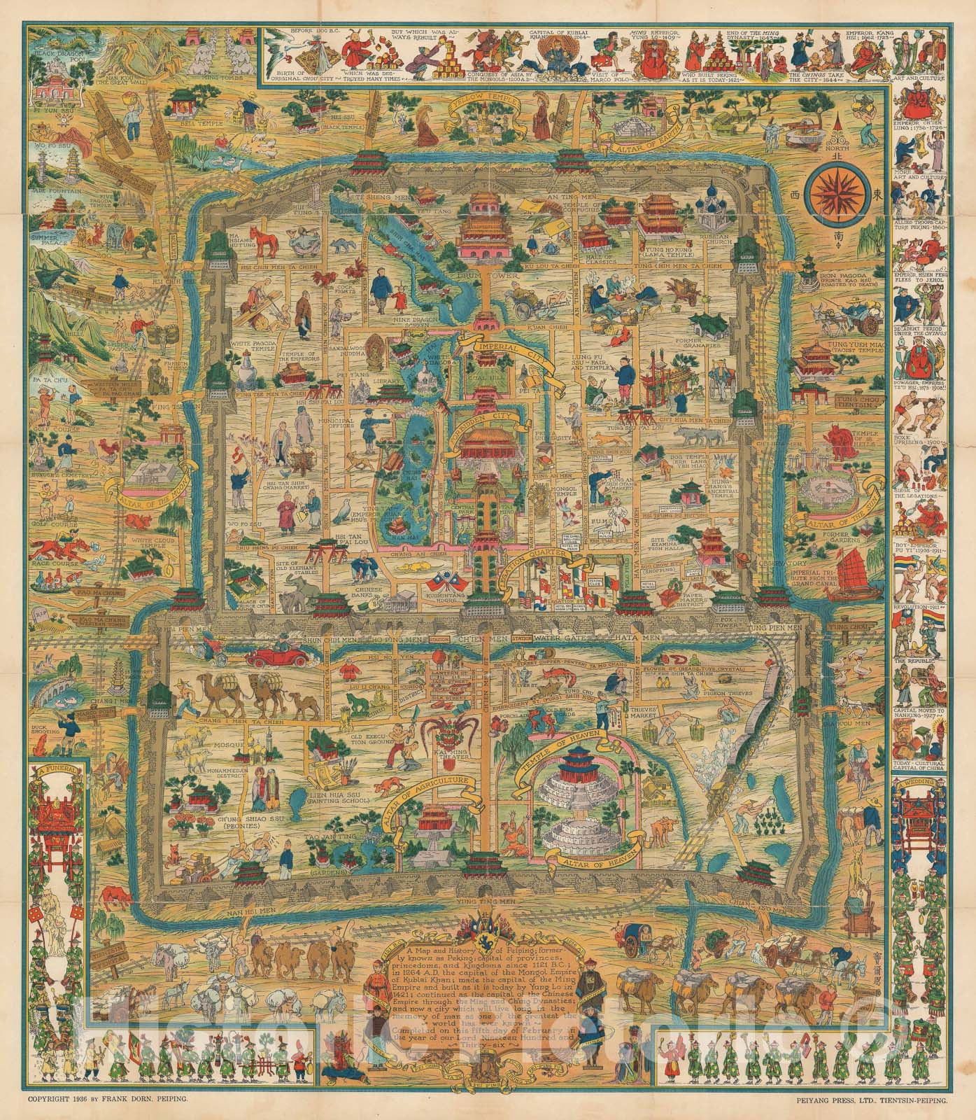 Historic Map : Beijing or Peking, China, Frank Dorn, 1936, Vintage Wal ...