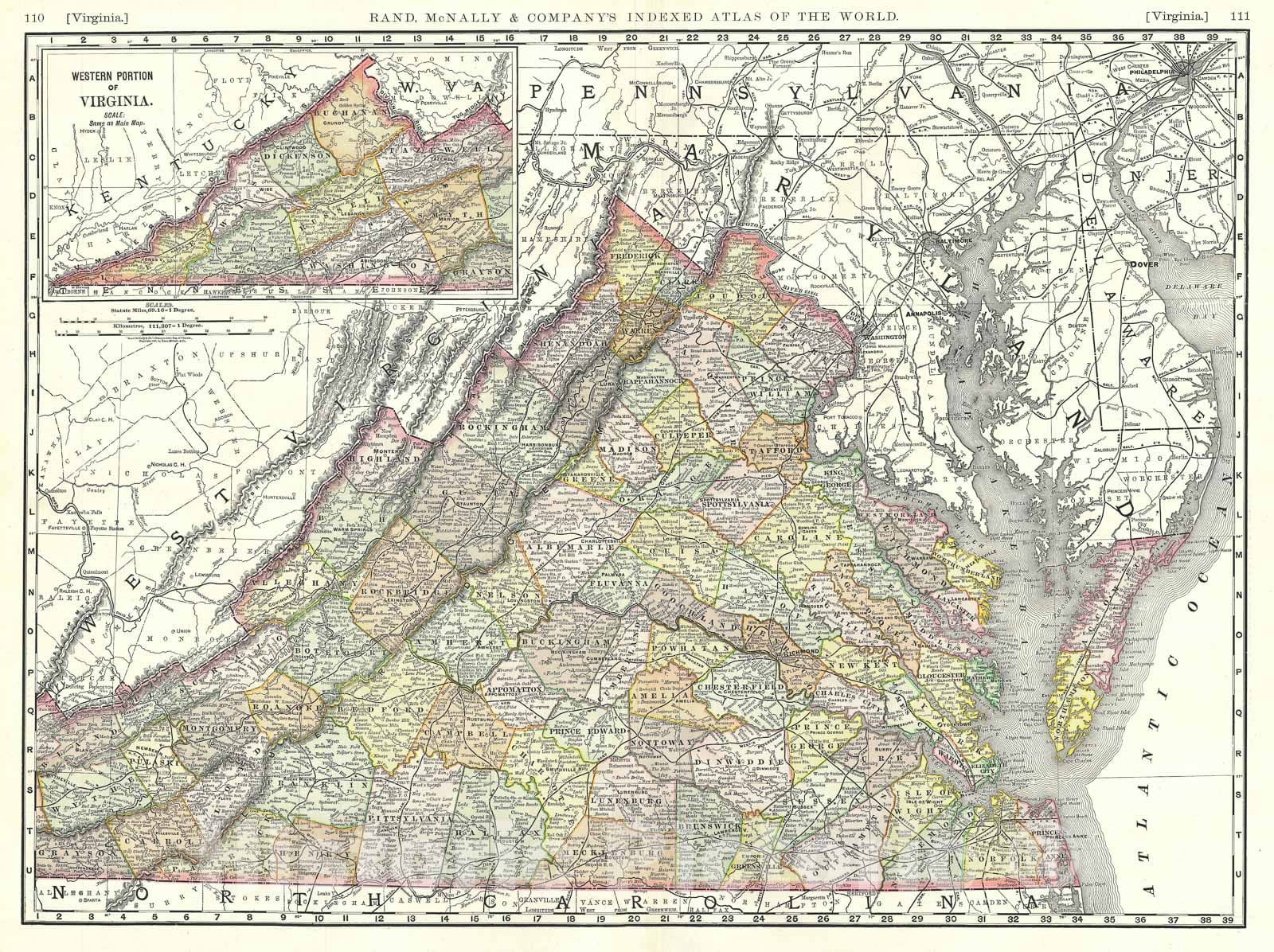 Historic Map : Virginia, Rand McNally, 1889, Vintage Wall Art ...