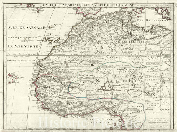 Historic Map : Western Africa w/ Canary Islands and St. Brendan Isle ...