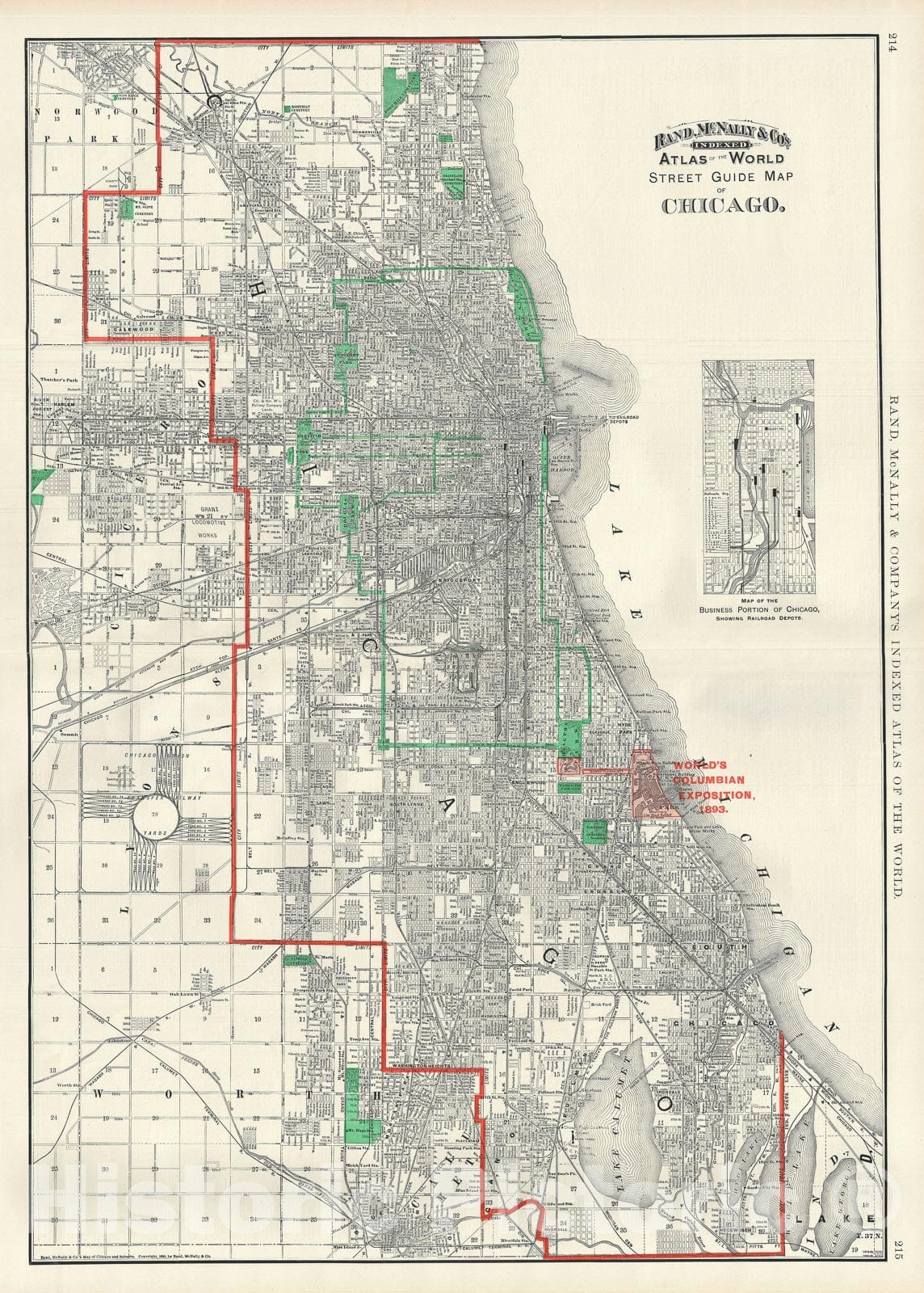 Historic Map : Plan of Chicago, Illinois, Rand McNally, 1890, Vintage ...