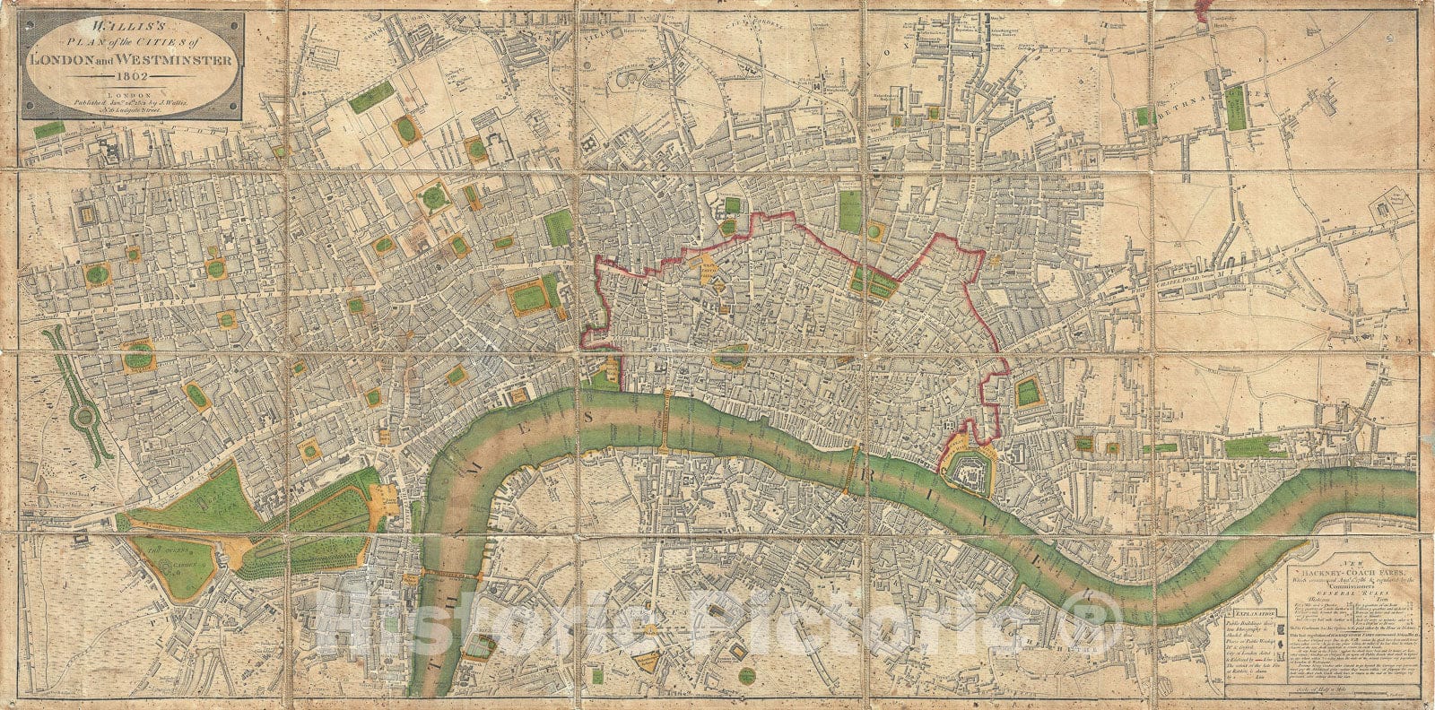 Historic Map : Plan of London and Westminster, England, Wallis, 1802 ...