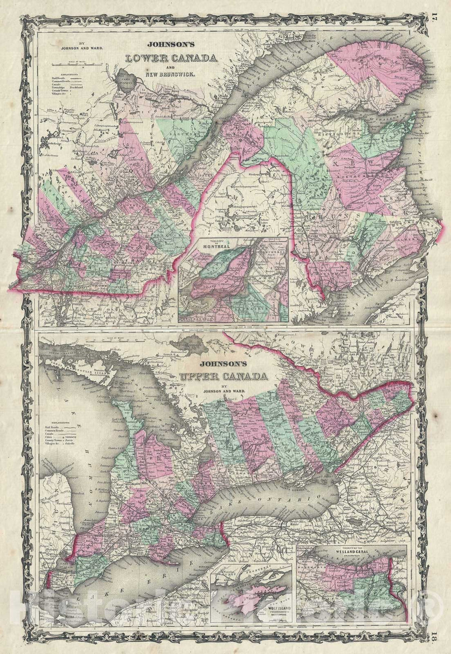 Historic Map : Upper Canada, Lower Canada and New Brunswick "Quebec an ...