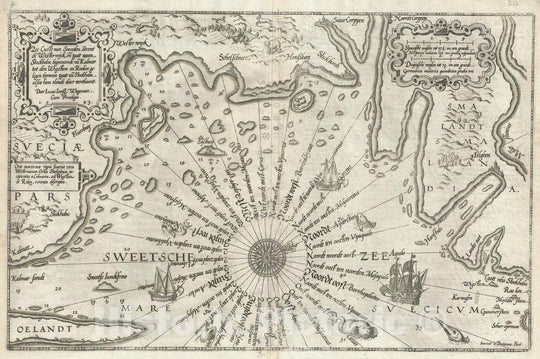 Historic Map : Nautical Chart Coast of Sweden, Waghenaer, 1583, Vintag ...