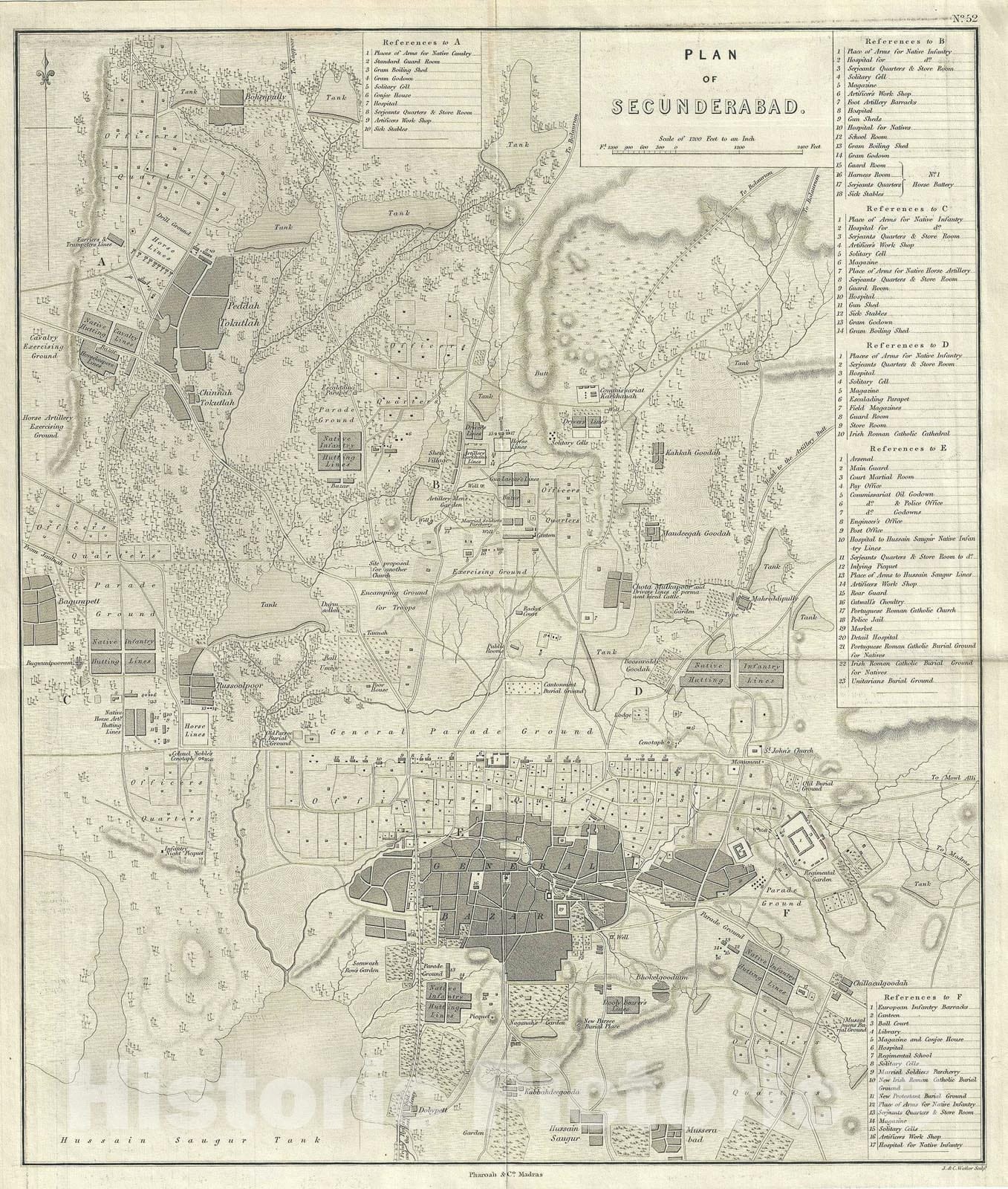 Historic Map : Plan of The City of Secunderabad, Telangana, India, Pha ...