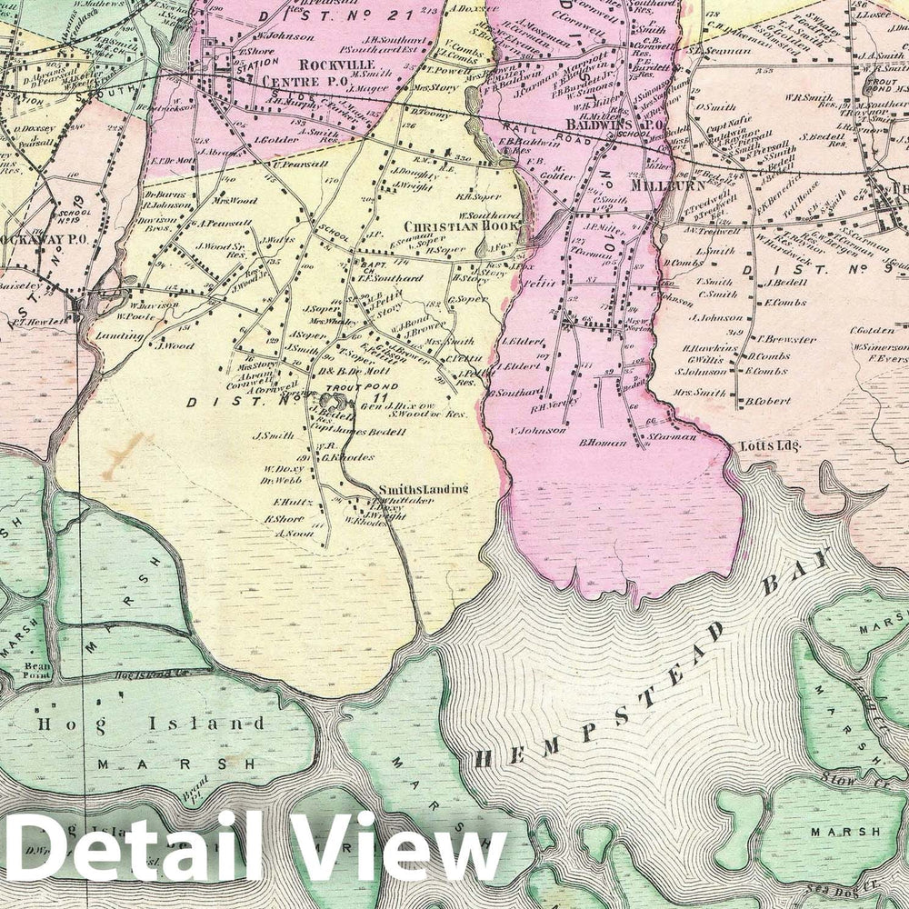 Historic Map : South Hempstead, Long Island, New York, Beers, 1873, Vi ...