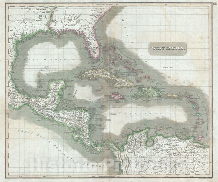Historic Map : The West Indies and Central America, Thomson, 1814, Vin ...
