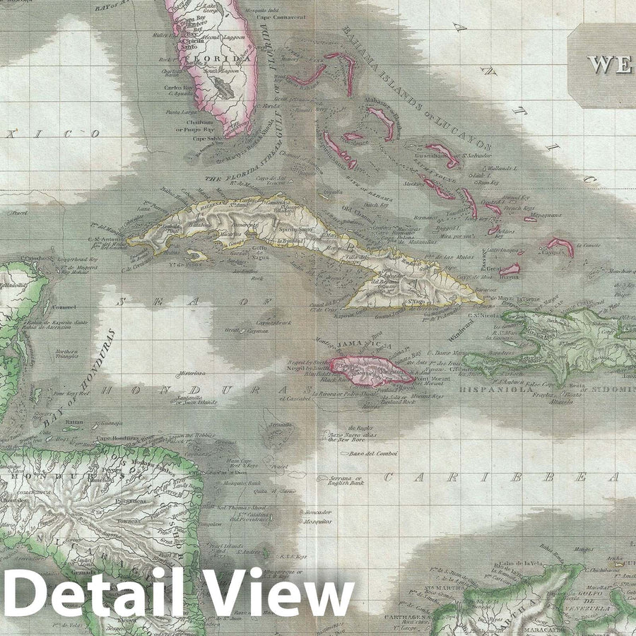 Historic Map : The West Indies and Central America, Thomson, 1814, Vin ...