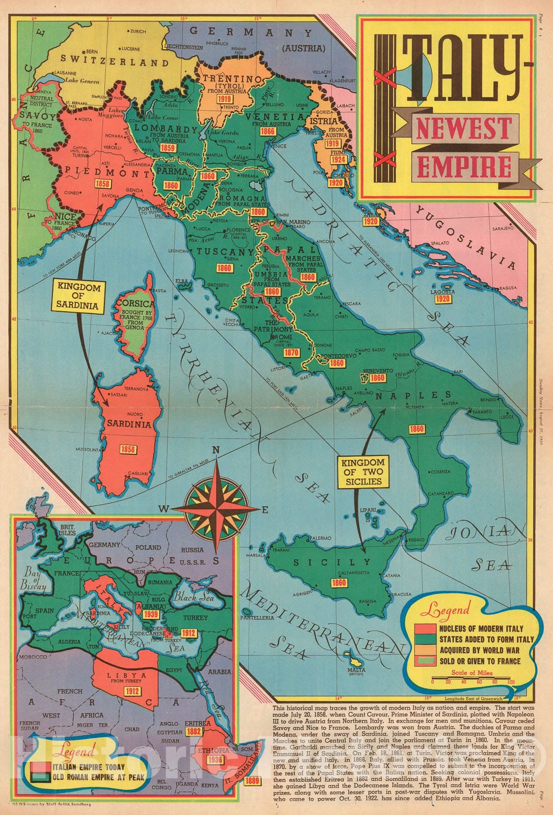 Historic Map : Italy and its New Empire on The Eve of WWII, Sundberg ...
