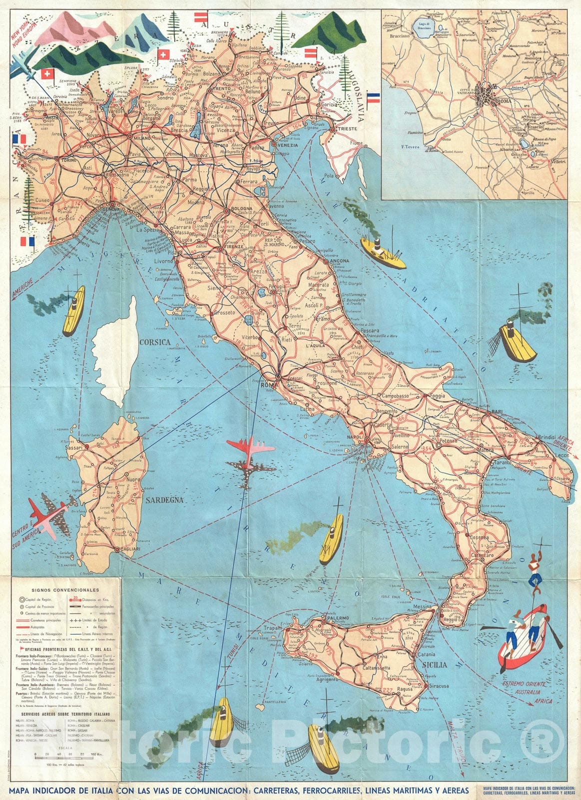 Historic Map : Salomone Pictorial Map of Italy, 1958, Vintage Wall Art ...