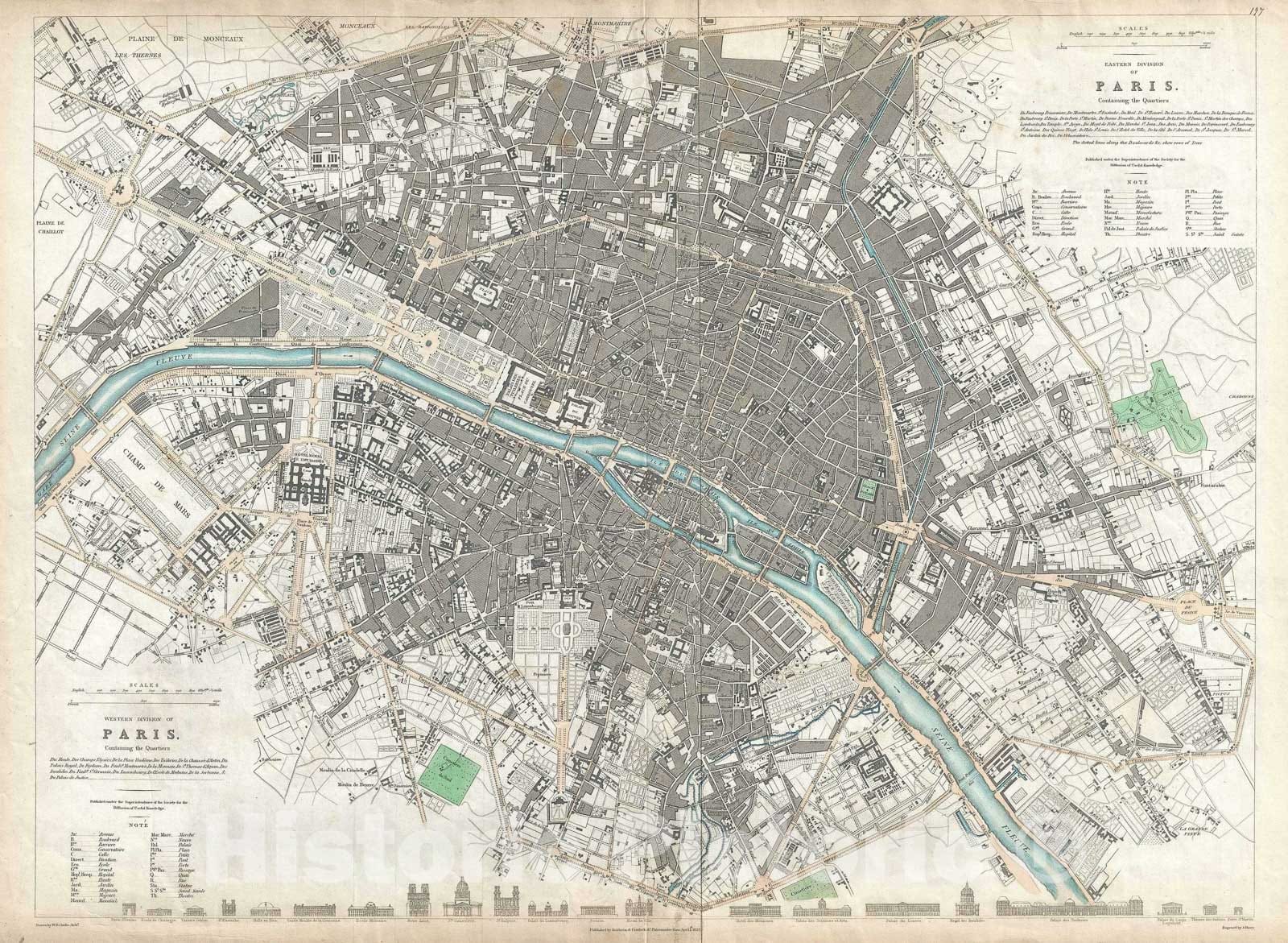 Historic Map : Plan of Paris, France, S.D.U.K., 1834, Vintage Wall Art ...