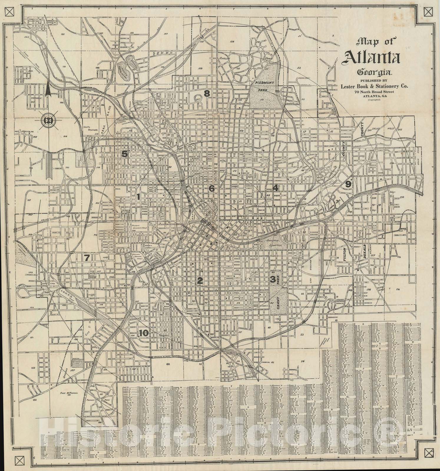 Historic Map : Plan of Atlanta, Georgia, Lester Book, 1924, Vintage Wa ...