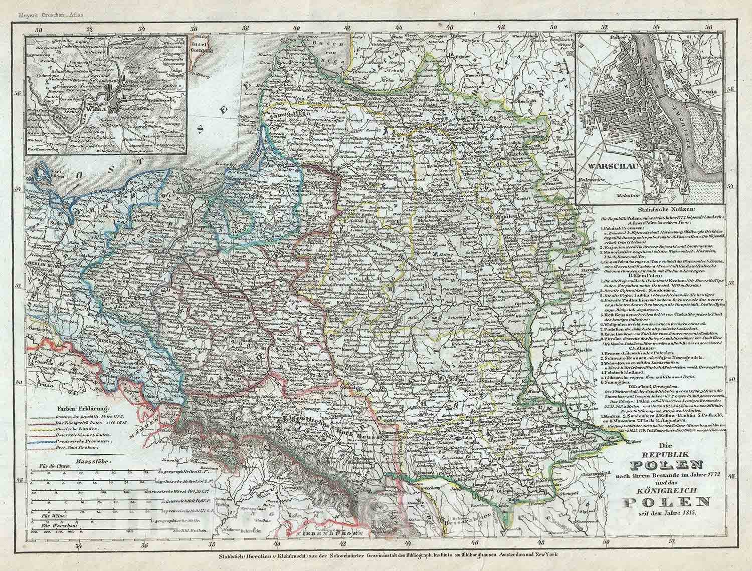 Historic Map : Poland and Lithuania after 1772 and 1815, Meyer, 1852 ...