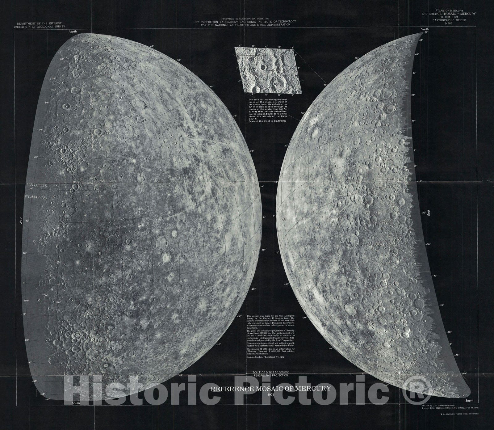 Historic Map : The Planet Mercury, U.S. Geological Survey, 1974, Vinta ...