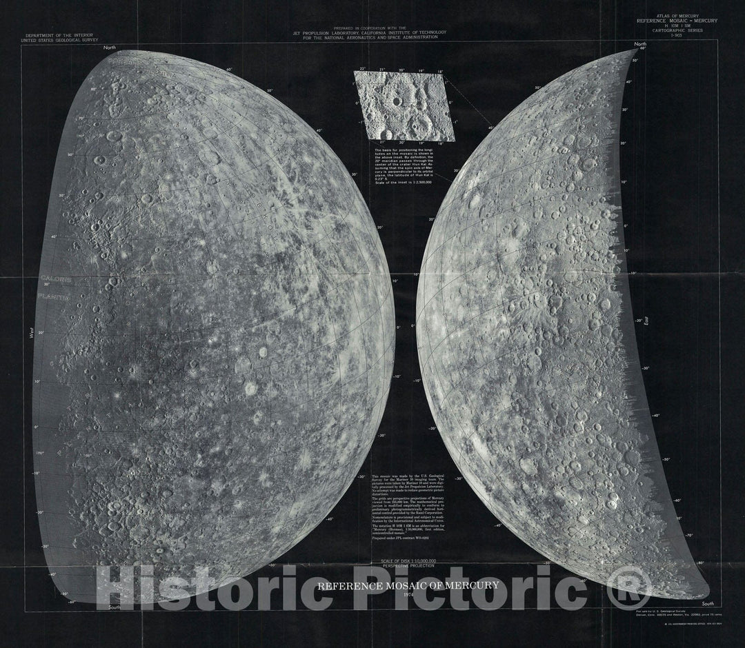 Historic Map : The Planet Mercury, U.S. Geological Survey, 1974, Vinta ...