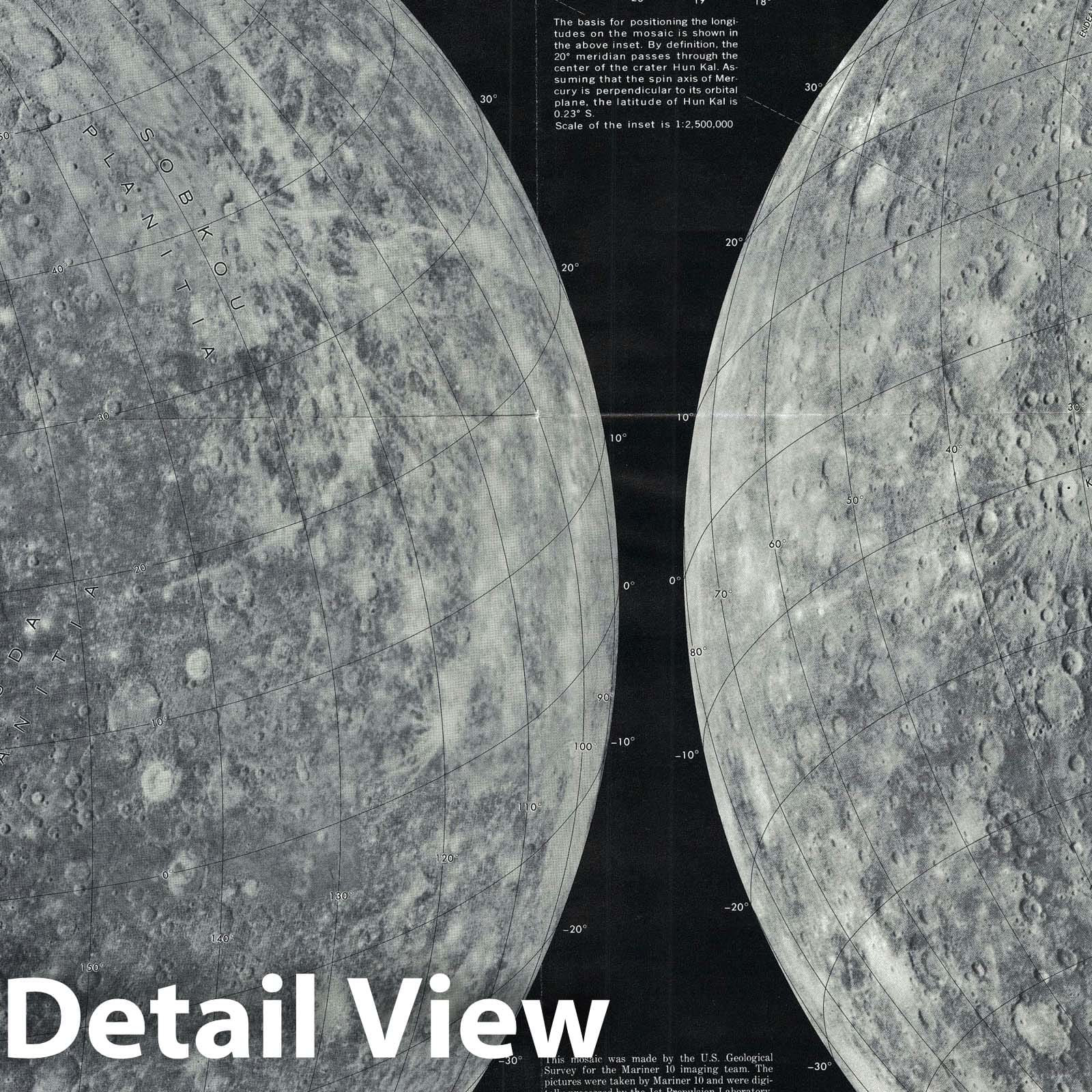 Historic Map : The Planet Mercury, U.S. Geological Survey, 1974, Vinta ...