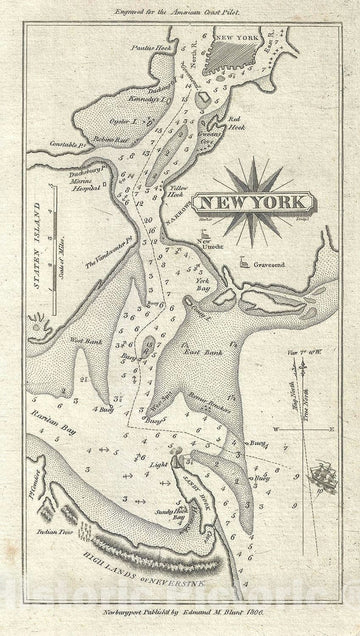 Historic Map : Nautical Chart New York City, New York, Bluntof, 1806 ...