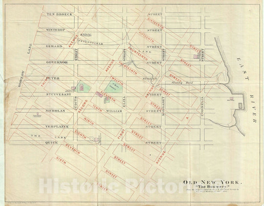 Historic Map : The Bowery in Old New York City, Valentine, 1868, Vinta ...