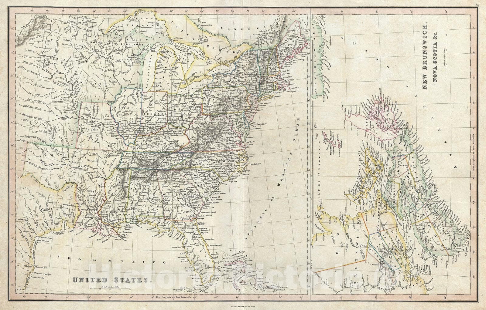 Historic Map : The United States and Canada, Smith, 1830, Vintage Wall ...