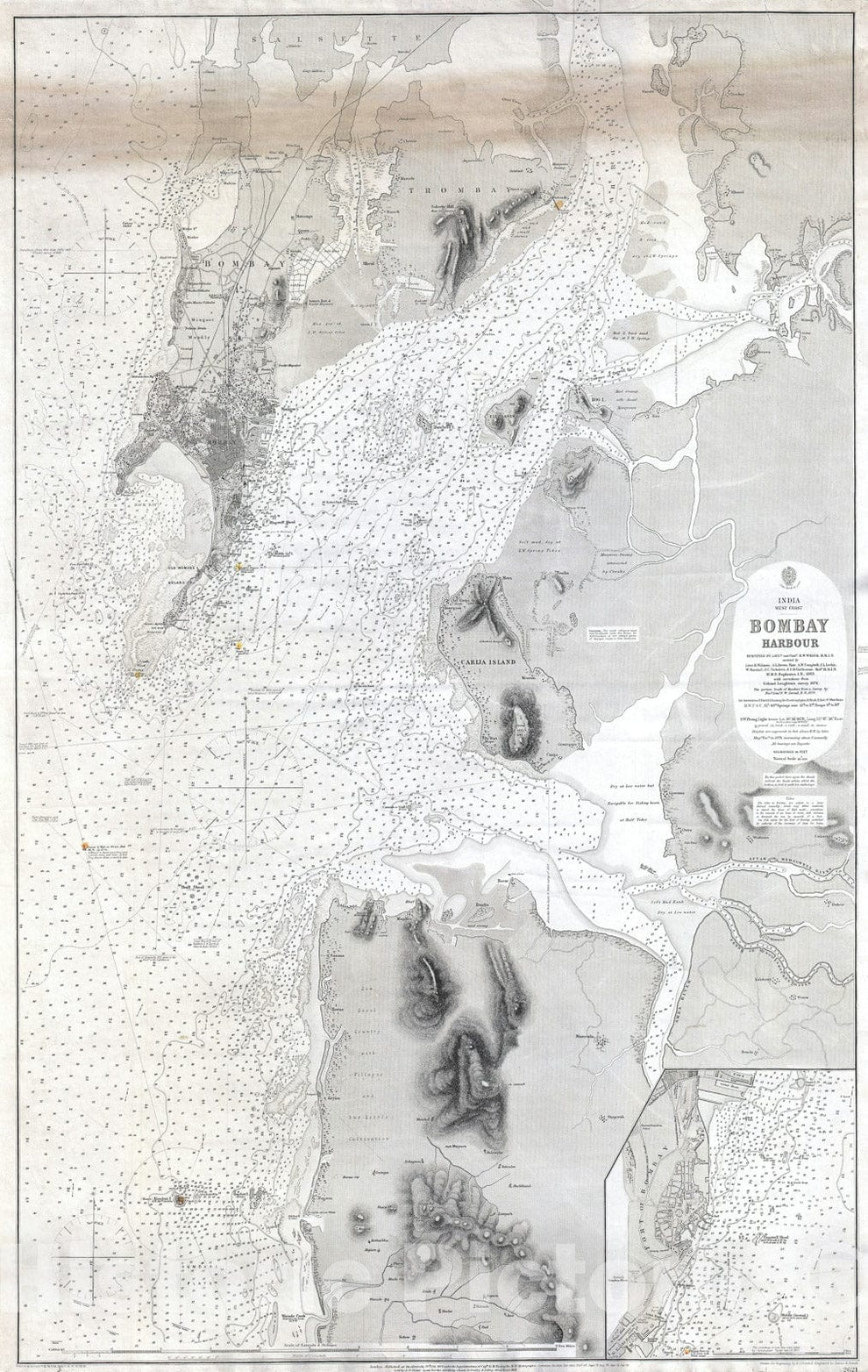 Historic Map : Nautical Chart Bombay Harbor, India " Mumbai ", British ...