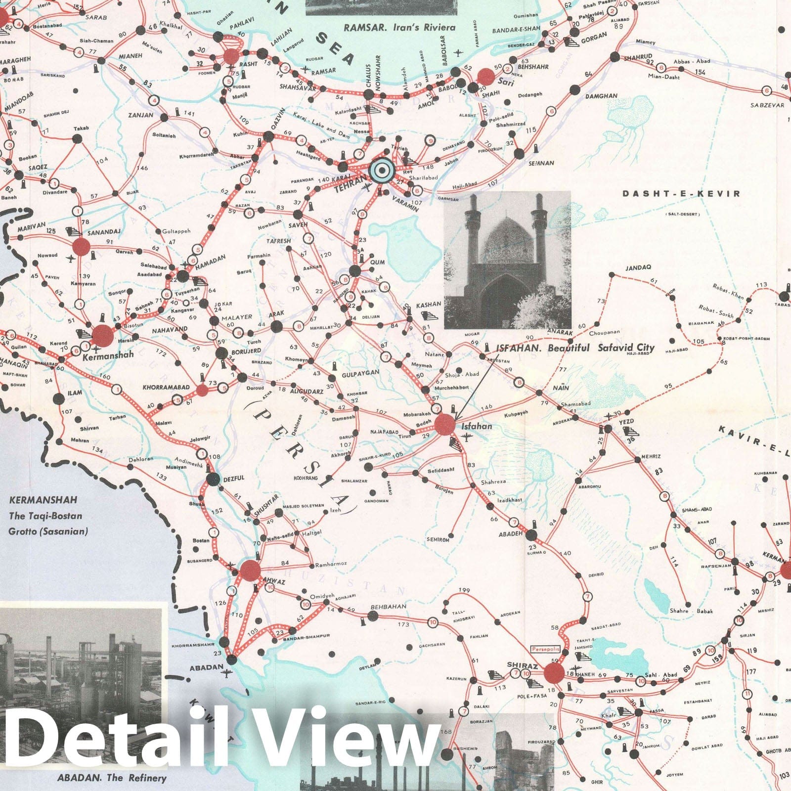 Historic Map : Road Aziz Hatami Pictorial Road Map of Iran, 1970, Vint ...