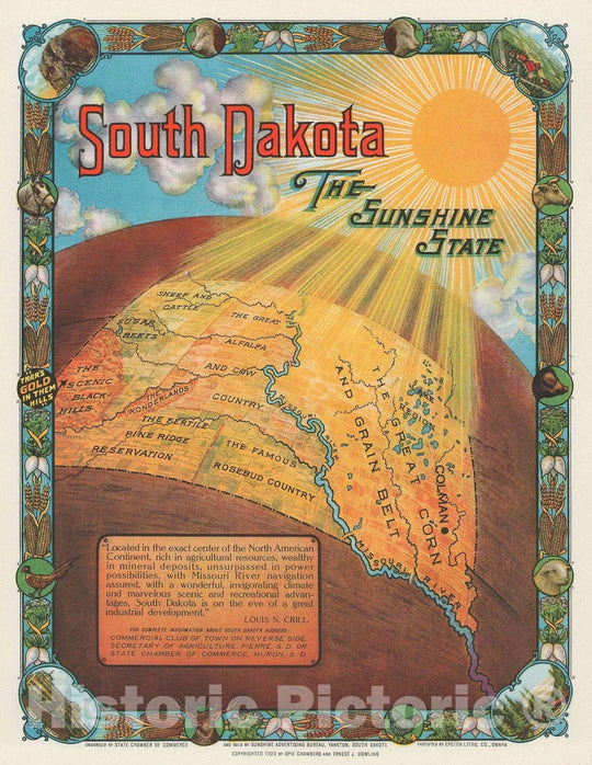 Historic Map : Pictorial Map South Dakota, Chambers and Dowling, 1929 ...