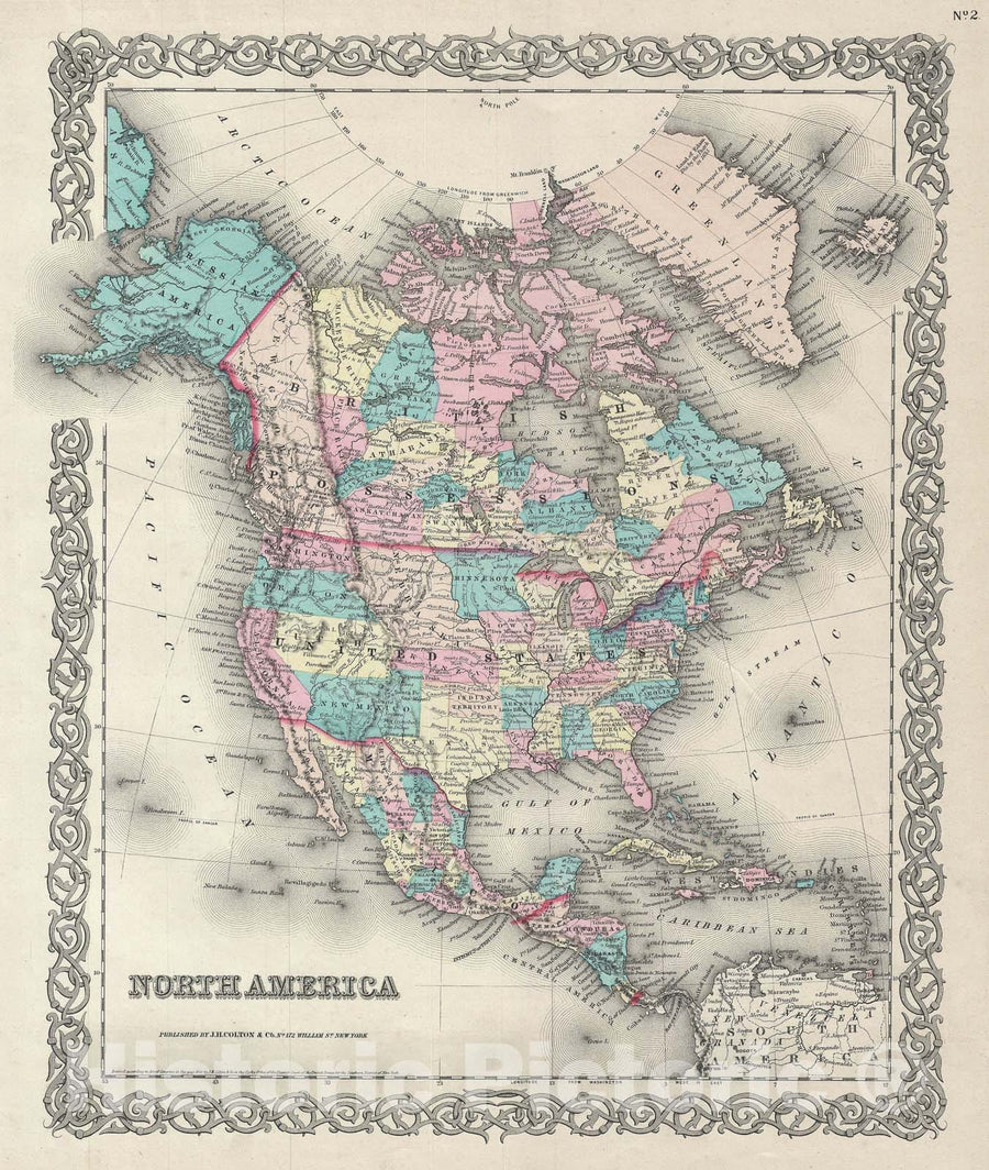 Historic Map : North America: United States, Mexico, Canada, Colton, 1 ...