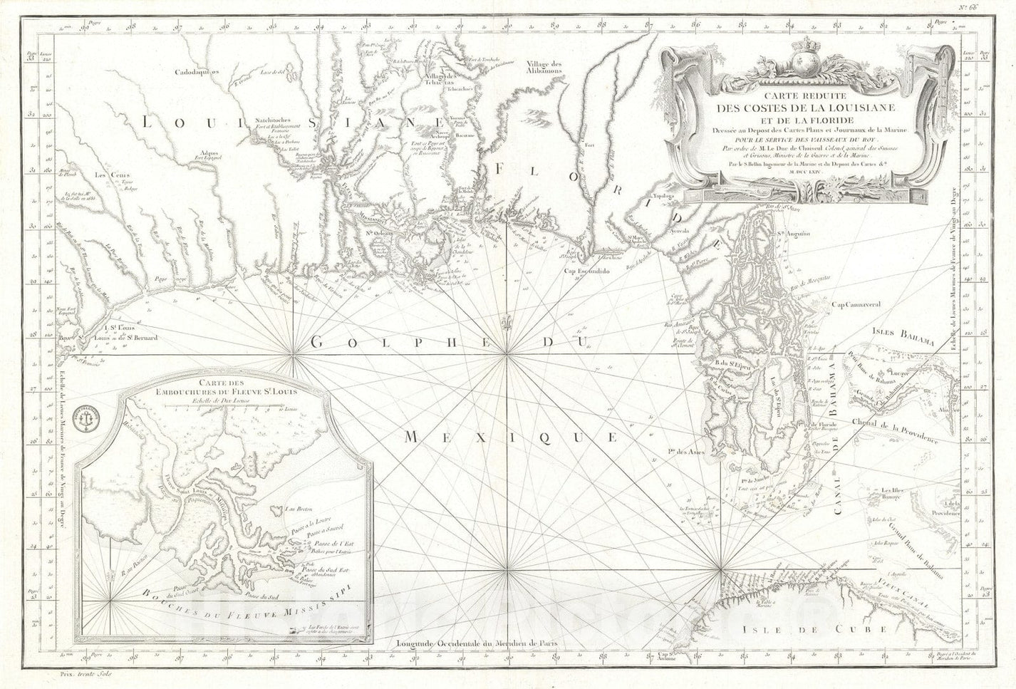 Historic Map : The Gulf Coast of The United States, Bellin, 1764, Vint ...