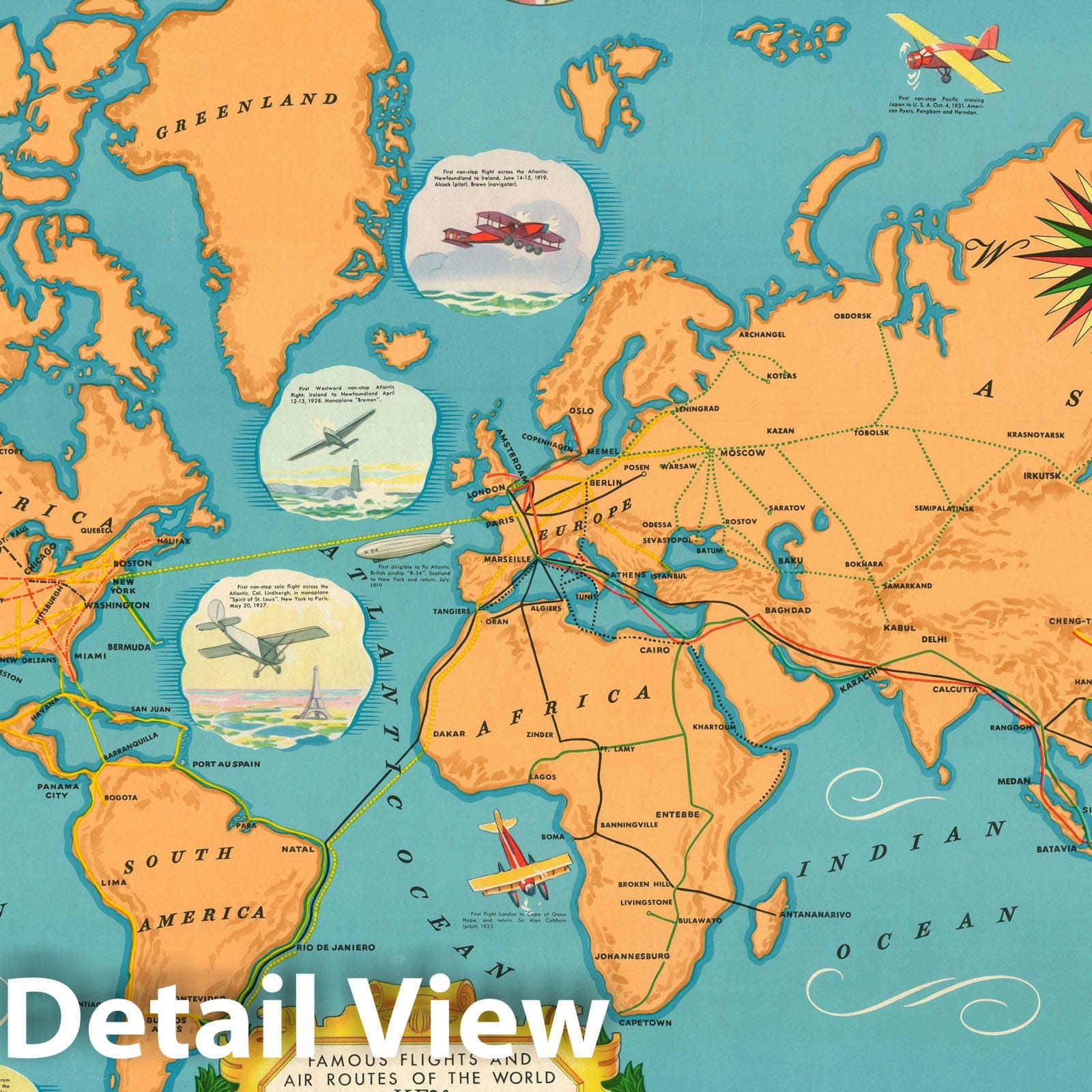 Historic Map : Heinz Pictorial Map of The World Tracing Famous Flights ...
