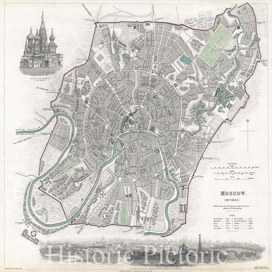 Historic Map : Plan of Moscow, Russia, S.D.U.K., 1836, Vintage Wall Ar ...