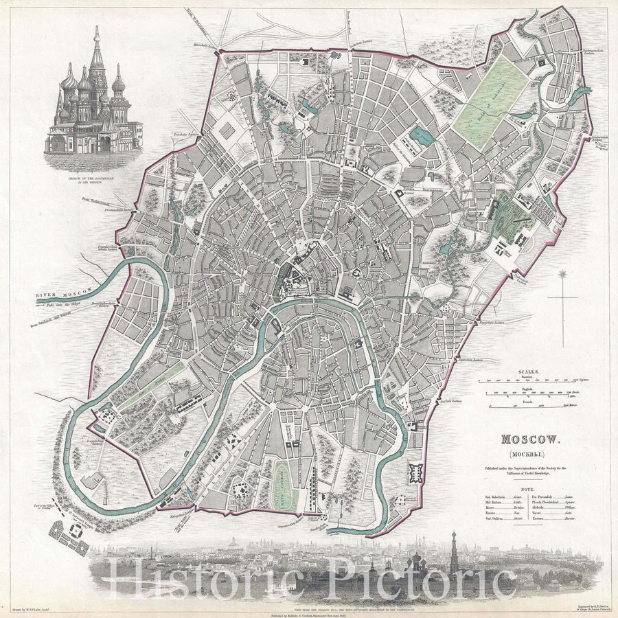 Historic Map : Plan of Moscow, Russia, S.D.U.K., 1836, Vintage Wall Ar ...