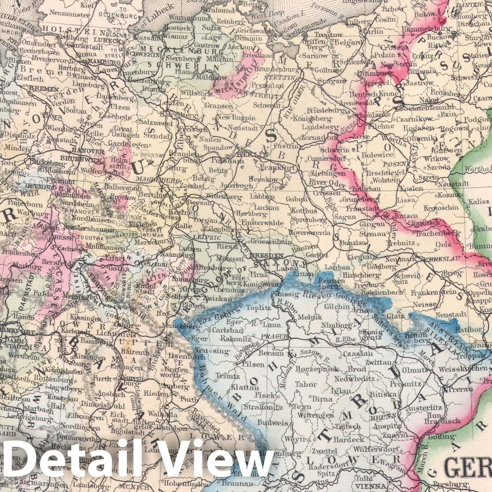 Historic Map : Prussia and Germany, Mitchell, 1864, Vintage Wall Art ...