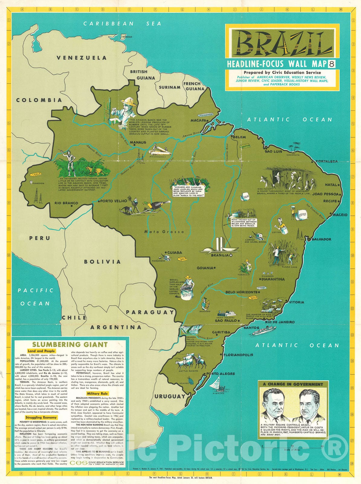 Historic Map : Brazil, 1967, Vintage Wall Art – Historic Pictoric